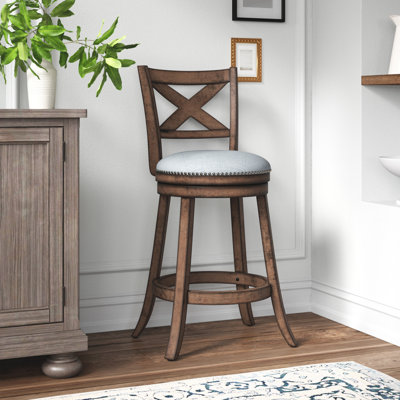 Kelly Clarkson Home Nat Swivel Upholstered Counter Stool with Solid Wood Frame Seat Height Bar Stool 29 Seat Height Bar Stools